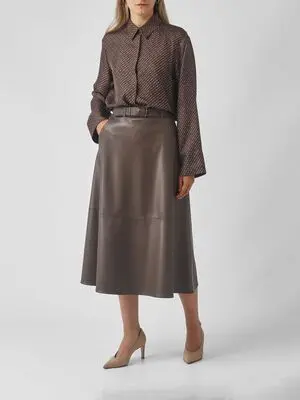 Max Mara Brown Pure Silk Shirt With All-over Monogram Print