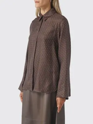 Max Mara Brown Pure Silk Shirt With All-over Monogram Print