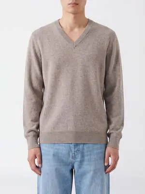 Brunello Cucinelli V-neck Pure Cashmere Jumper With Ribbed Trims - Grey