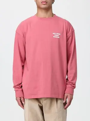 Drole De Monsieur Slogan Print Long-sleeved Cotton T-shirt - Pink