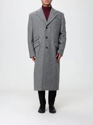 Valentino Garavani Single-breasted Long Coat In Virgin Wool With Chevron Pattern