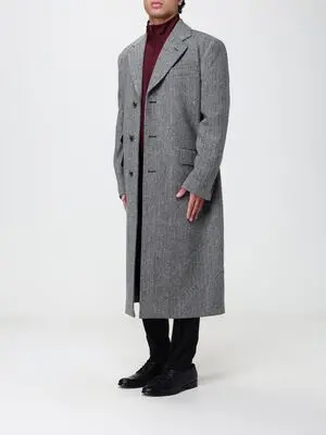 Valentino Garavani Single-breasted Long Coat In Virgin Wool With Chevron Pattern