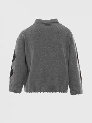 Pinko Argyle Wool And Cashmere Long-sleeved Polo Jumper