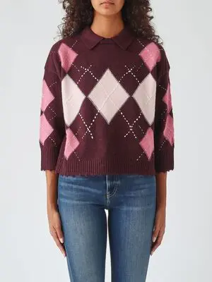 Pinko Argyle Wool And Cashmere Long-sleeved Polo Jumper - Red
