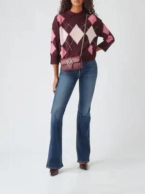 Pinko Argyle Wool And Cashmere Long-sleeved Polo Jumper - Red