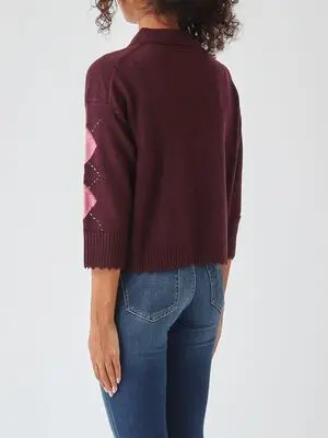 Pinko Argyle Wool And Cashmere Long-sleeved Polo Jumper - Red