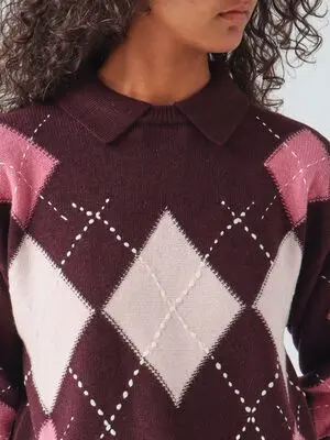Pinko Argyle Wool And Cashmere Long-sleeved Polo Jumper - Red