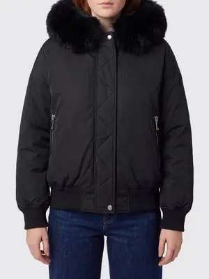 Michael Kors Satin Bomber Jacket With Hood And Fur Collar - Black