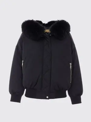 Michael Kors Satin Bomber Jacket With Hood And Fur Collar - Black