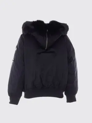 Michael Kors Satin Bomber Jacket With Hood And Fur Collar - Black