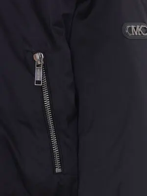 Michael Kors Satin Bomber Jacket With Hood And Fur Collar - Black