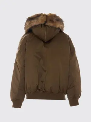 Michael Kors Satin Bomber Jacket With Hood And Fur Collar