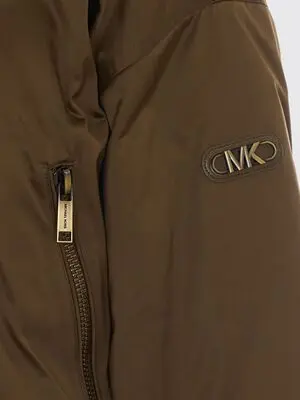 Michael Kors Satin Bomber Jacket With Hood And Fur Collar