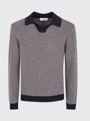 LARDINI Striped Long-sleeved Knit Polo In A Wool And Cashmere Blend