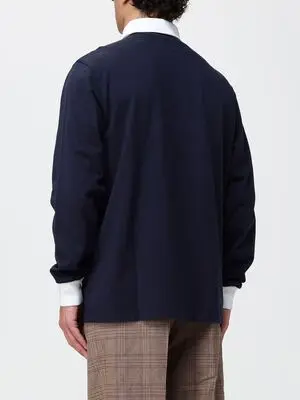 Drole De Monsieur Striped Long-sleeve Cotton Polo Shirt With Monogram