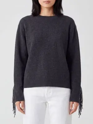 PAROSH P.a.r.o.s.h. Cashmere Crewneck Jumper With Embroidery, Fringes And Dropped Shoulders - Grey