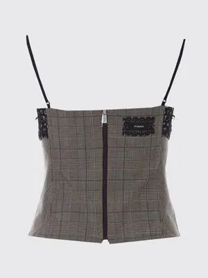 Pinko Prince Of Wales Wool-blend Top With Lace Inserts And Thin Straps