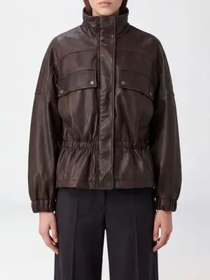Pinko Cropped Faux Leather Bomber Jacket With Funnel Neck And Elasticated Waist