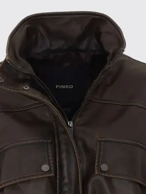 Pinko Cropped Faux Leather Bomber Jacket With Funnel Neck And Elasticated Waist