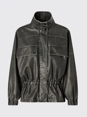 Pinko Cropped Faux Leather Bomber Jacket With Funnel Neck And Elasticated Waist - Grey