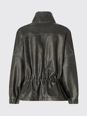 Pinko Cropped Faux Leather Bomber Jacket With Funnel Neck And Elasticated Waist - Grey