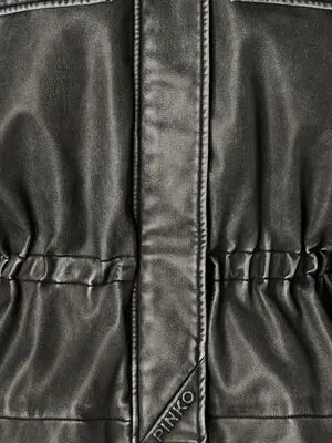 Pinko Cropped Faux Leather Bomber Jacket With Funnel Neck And Elasticated Waist - Grey