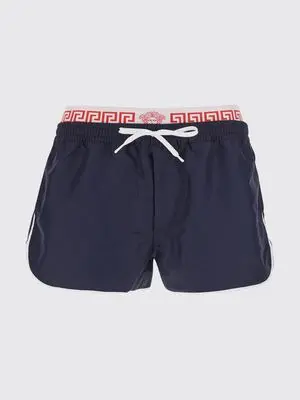 Versace Boxer Swim Shorts With Elasticated Logo Waistband And Drawstring