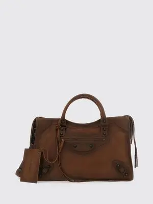 Balenciaga Le City Studded Sheepskin Leather Handbag With Mirror - Brown