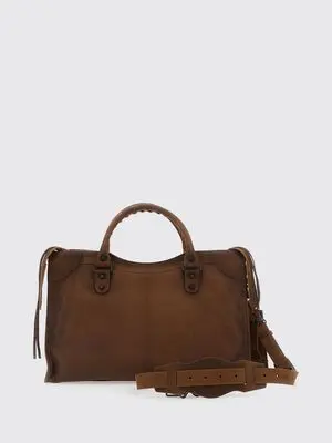 Balenciaga Le City Studded Sheepskin Leather Handbag With Mirror - Brown