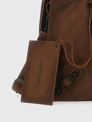 Balenciaga Le City Studded Sheepskin Leather Handbag With Mirror - Brown