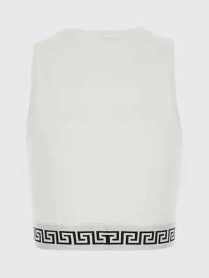 Versace Cropped Slim Fit Cotton-blend Top With Greca And Medusa Logo