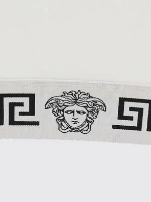 Versace Cropped Slim Fit Cotton-blend Top With Greca And Medusa Logo