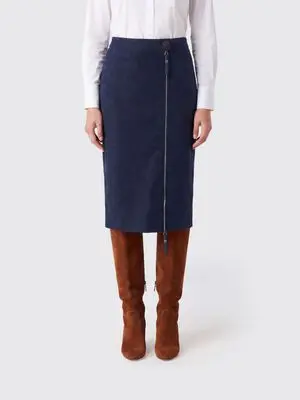 Pinko High-waisted Midi Pencil Skirt In Viscose Blend With Off-center Zip Blue