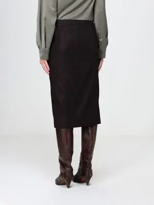 Pinko High-waisted Midi Pencil Skirt In Viscose Blend With Off-center Zip - Brown