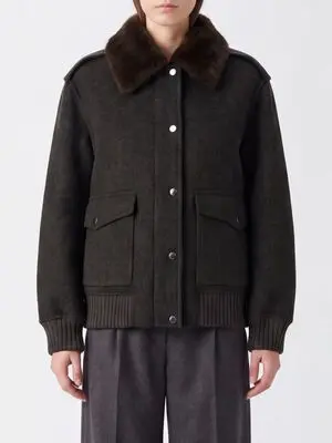 PAROSH Pure Wool Bomber Jacket P.a.r.o.s.h. With Fur Collar And Epaulettes