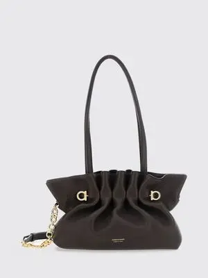 FERRAGAMO Soft Draped Nappa Leather Shoulder Bag With Double Handle - Brown