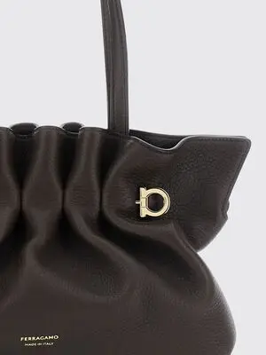 FERRAGAMO Soft Draped Nappa Leather Shoulder Bag With Double Handle - Brown