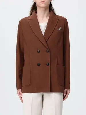 CIRCOLO 1901 Double-breasted Stretch Cotton Blazer With Patch Pockets - Brown