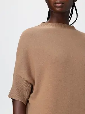Fabiana Filippi A-line Midi Dress In Cashmere And Silk With Lace Inserts - Camel