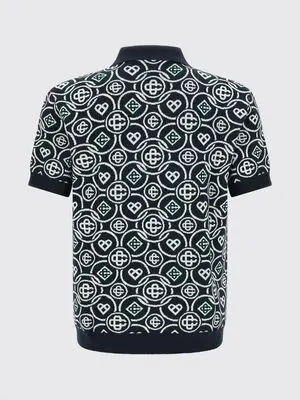 Casablanca Knitted Cotton Polo Shirt With Contrast Logo And Ribbed Trims