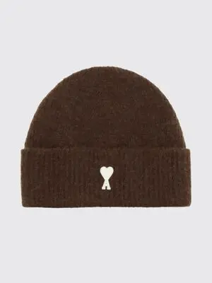 AMI Paris Wool And Alpaca Blend Beanie Hat With Embroidered Logo - Brown
