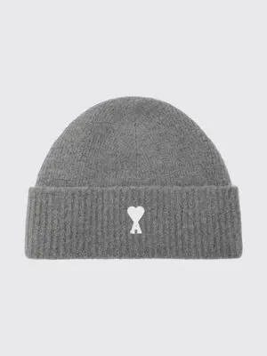 AMI Paris Wool And Alpaca Blend Beanie Hat With Embroidered Logo - Grey
