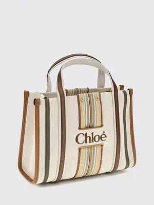 Chloé Woody Loop Multicoloured Stripe Canvas Handbag With Embroidered Logo - Brown