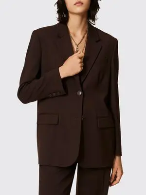 TWINSET Single-breasted Cropped Satin Blazer With Lapel Collar And Flap Pockets - Coffee