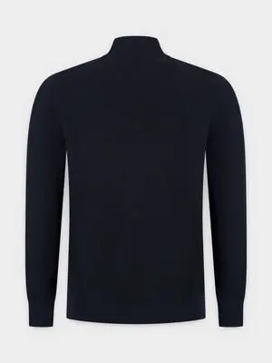 Brioni Half-zip Turtleneck Jumper In Cashmere And Wool Blend - Navy