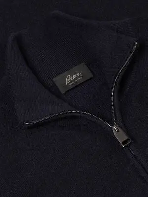 Brioni Half-zip Turtleneck Jumper In Cashmere And Wool Blend - Navy