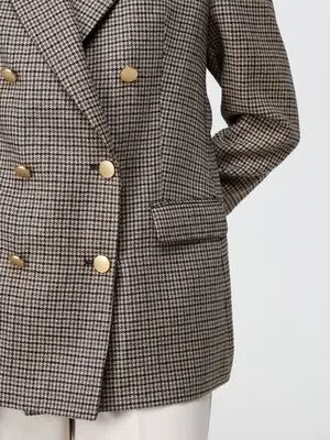 Tagliatore Double-breasted Houndstooth Silk And Cotton Blazer