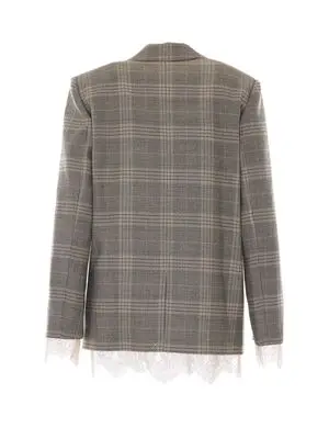 Liu Jo Viscose Blend Blazer With Tartan Print And Lace Inserts