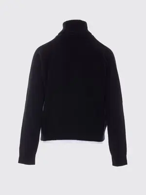 Liu Jo Wool And Cotton Turtleneck With Shoulder Buttons And Contrast Logo - Black