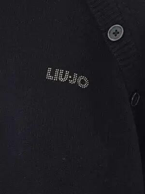 Liu Jo Wool And Cotton Turtleneck With Shoulder Buttons And Contrast Logo - Black